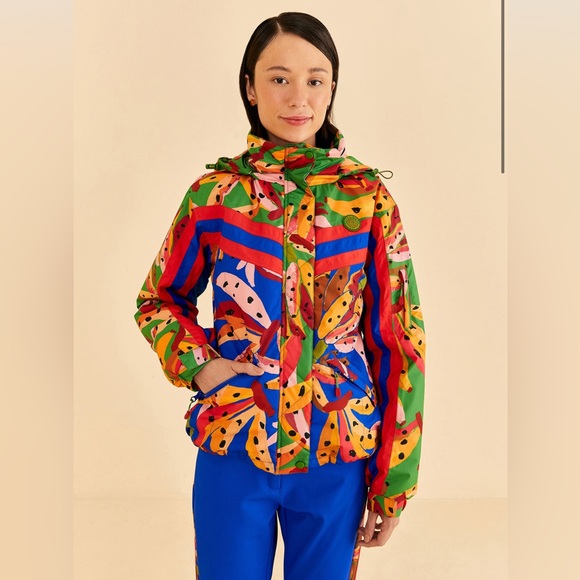 FARM Rio | Jackets & Coats | Farm Rio Blue Colorful Bananas Ski Jacket ...